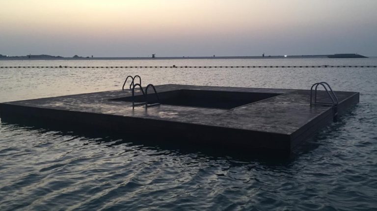 Multi-purpose floating wooden pontoon at Jumeirah Beach - Ecocoast